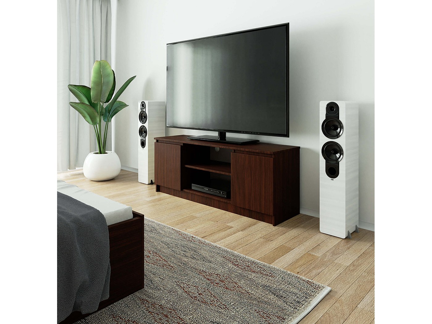 Meuble TV pour salon AKORD Wengé 140 cm 2 portes façade Wengé 2 ...