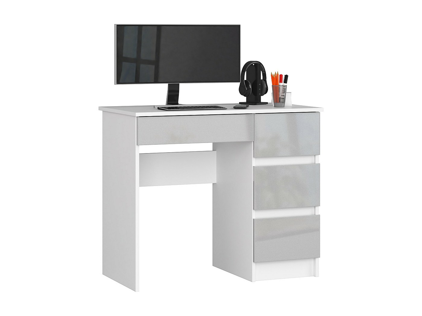 Scrivania per computer AKORD A7 Bianco 90 cm 4 cassetti Colore frontale Metallico Lucido ...