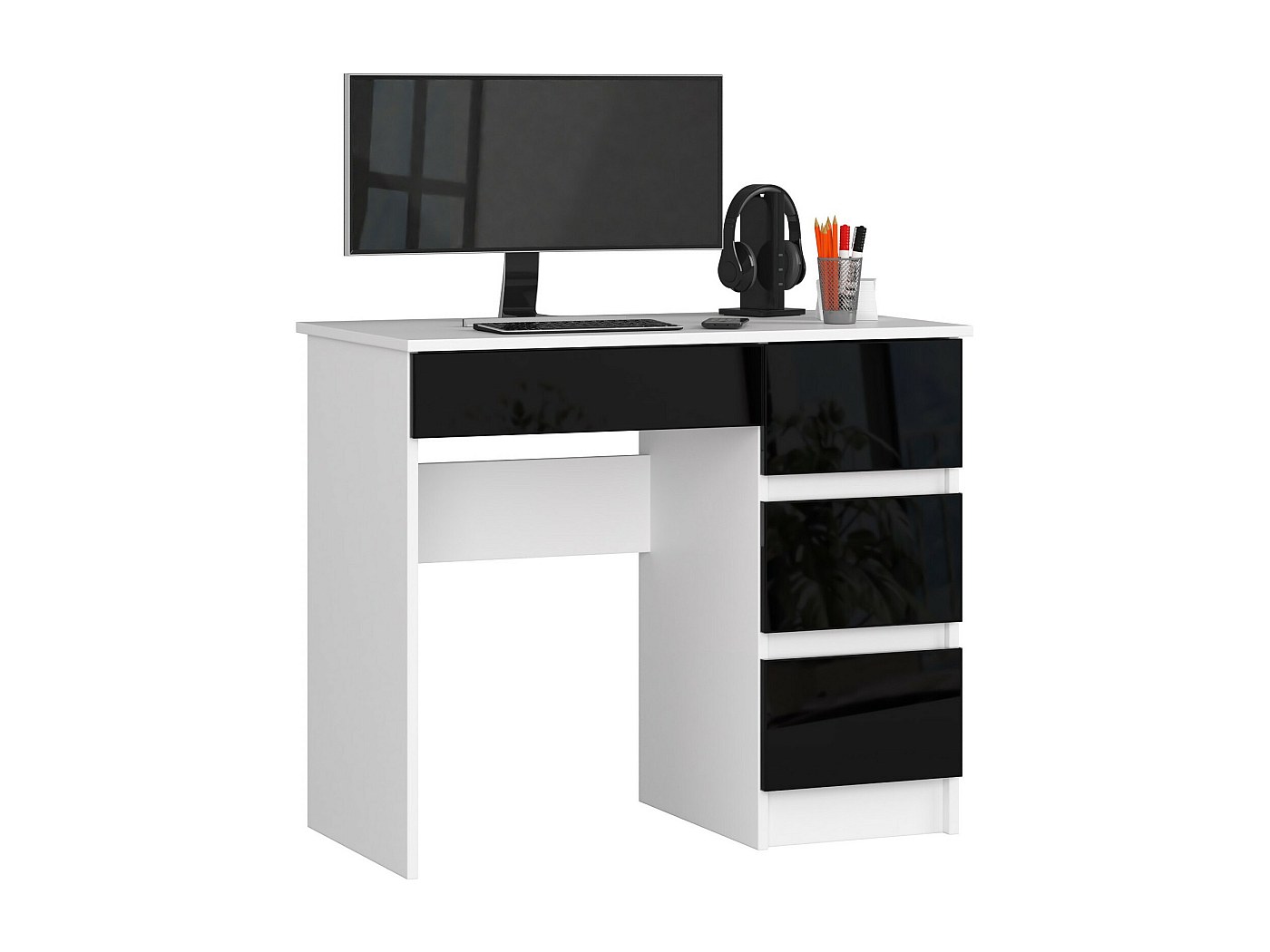 PC-Schreibtisch AKORD A7 rechts in der Farbe Weiß mit 4 Schubladen ...