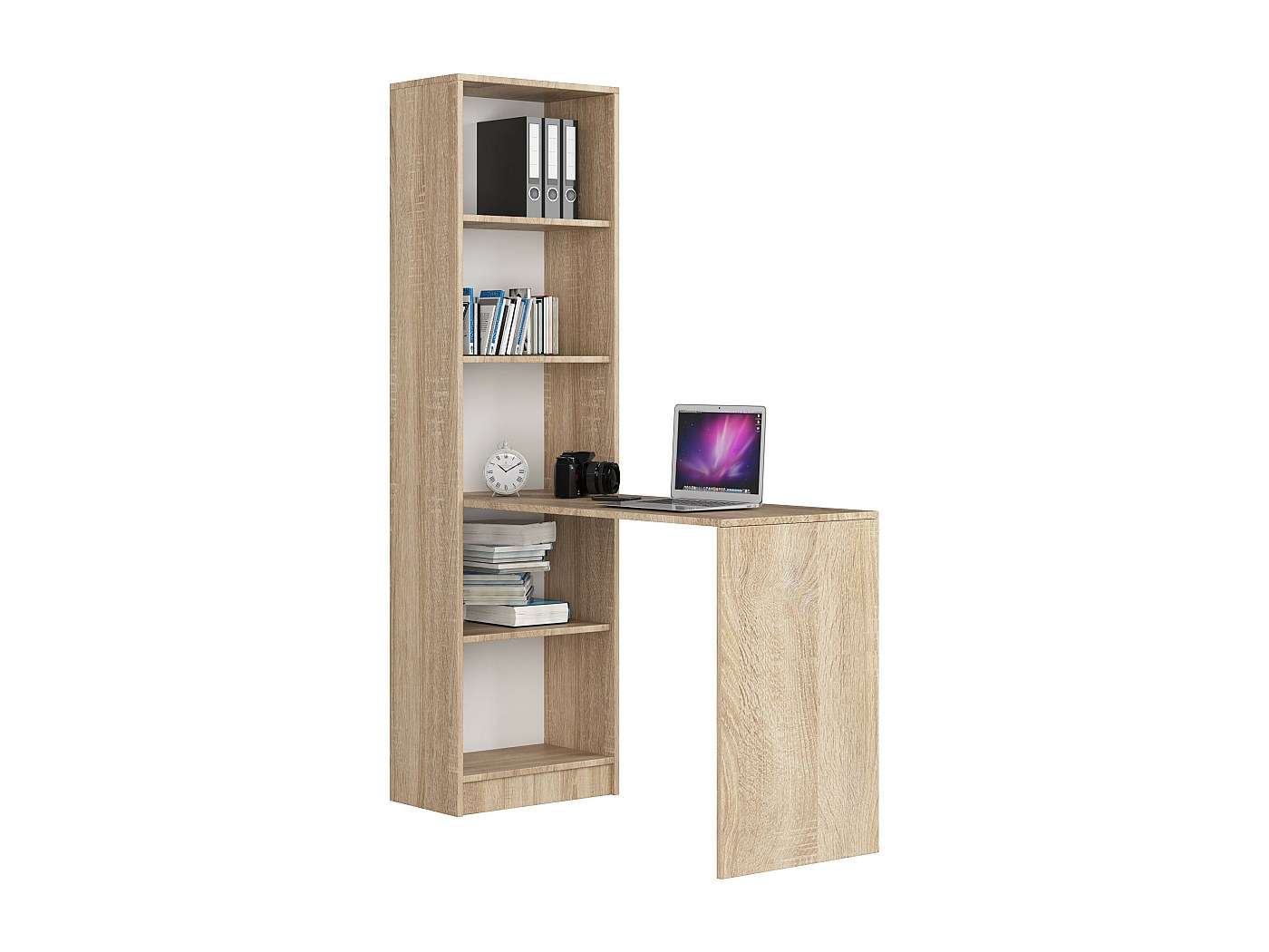 Escritorio AKORD SMART con librería Roble Sonoma de 125 cm frente en ...