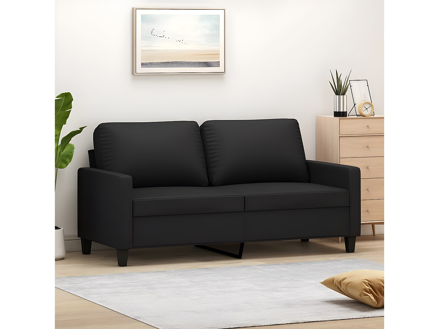 Canapé à 2 places Noir 140 cm Similicuir
