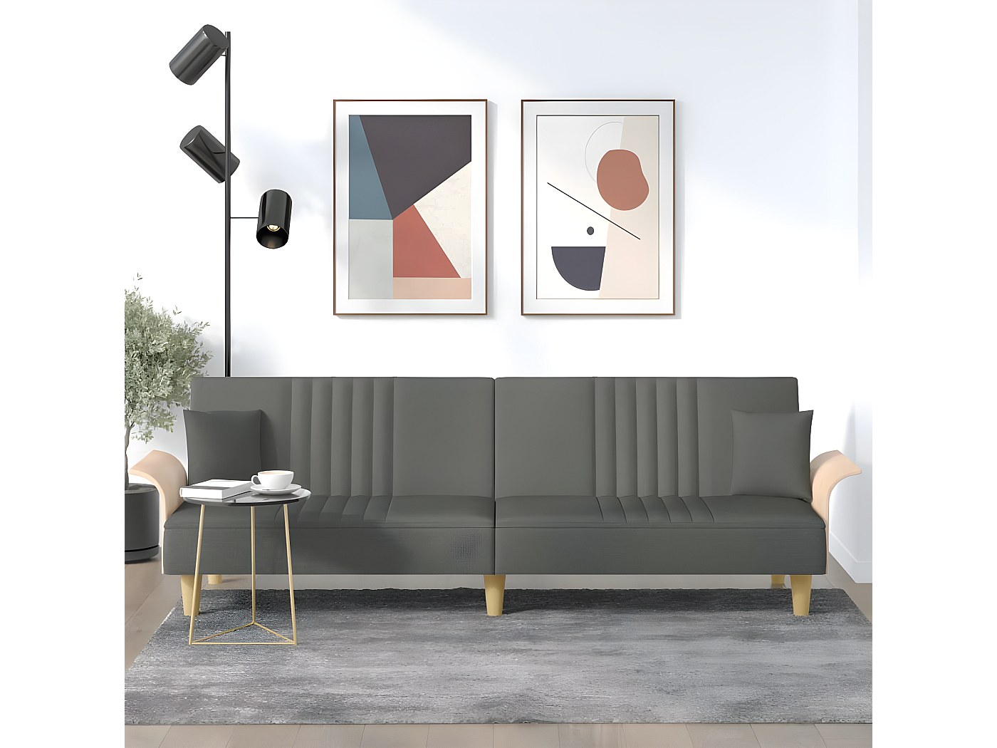 Schlafsofa mit Armlehnen aus dunkelgrauem Stoff