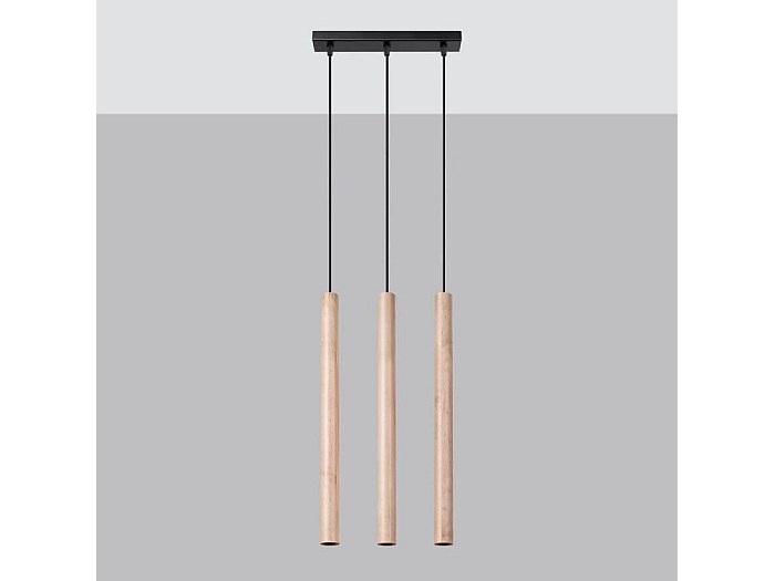 Lámpara colgante moderno de acero/madera - 3 fuentes luminosas - L.30 x ...