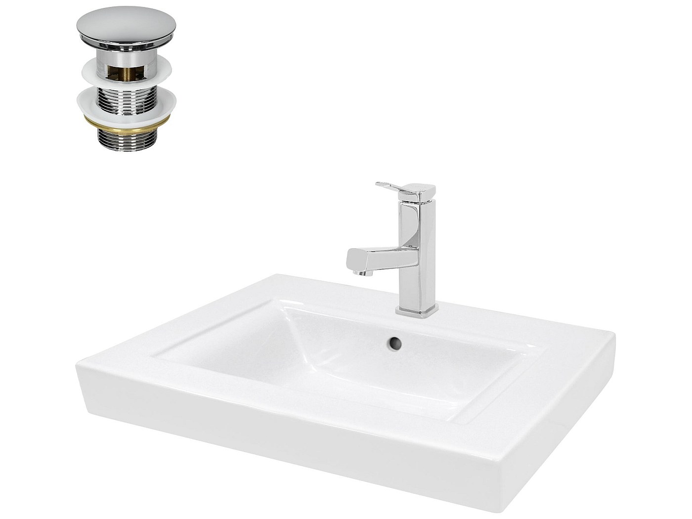 Vasque Lavabo 605x465x160mm Céramique Carrée Blanc + Robinet Douche ...