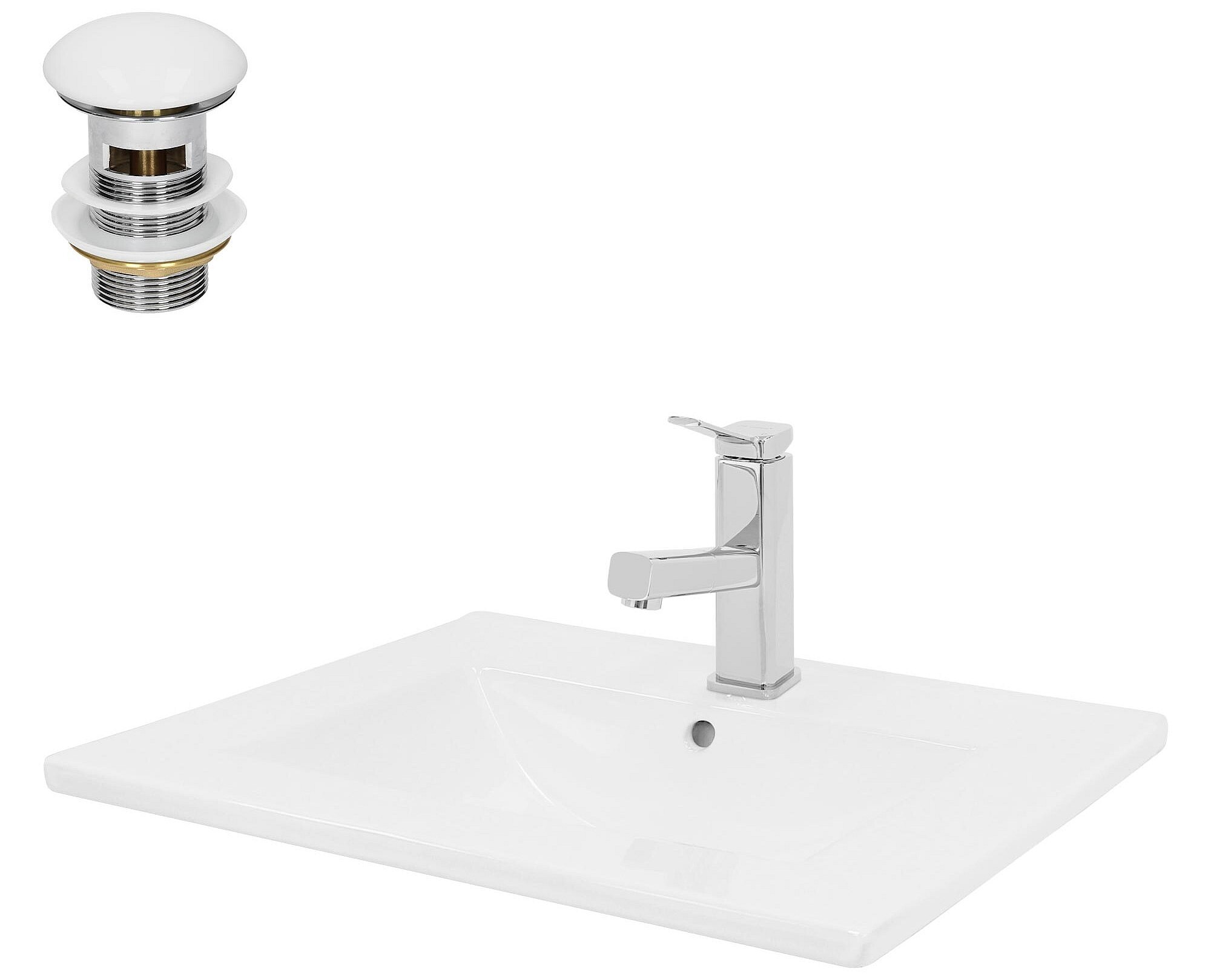 Vasque Lavabo 610x465x175mm Céramique Carrée Blanc + Robinet Douche ...