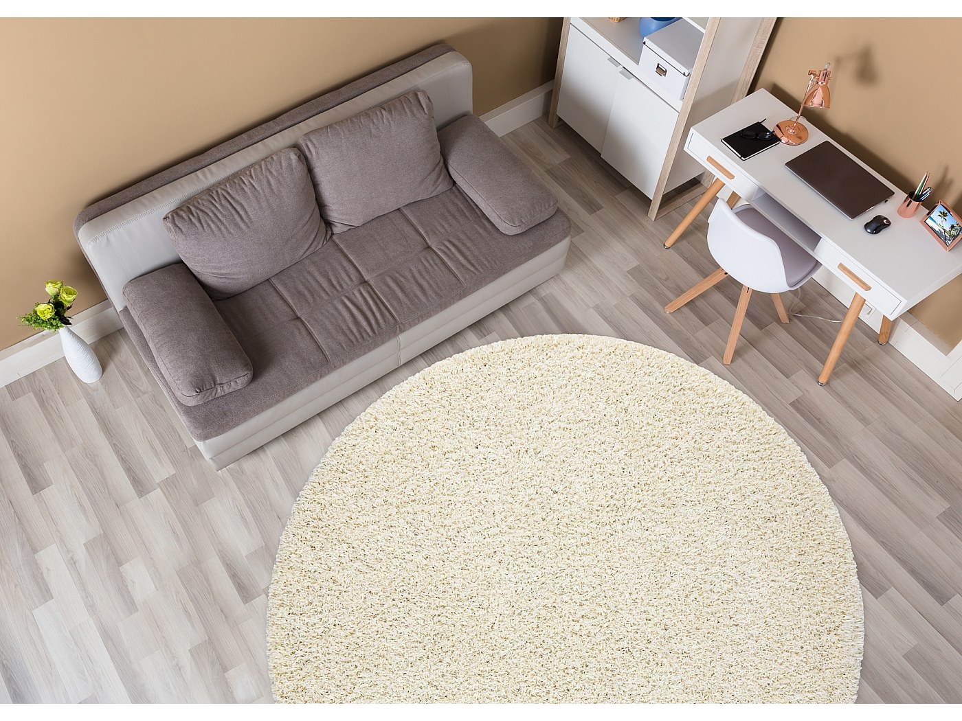 Tapijt SOFFI ROND shaggy 5cm crème cercle 120 cm
