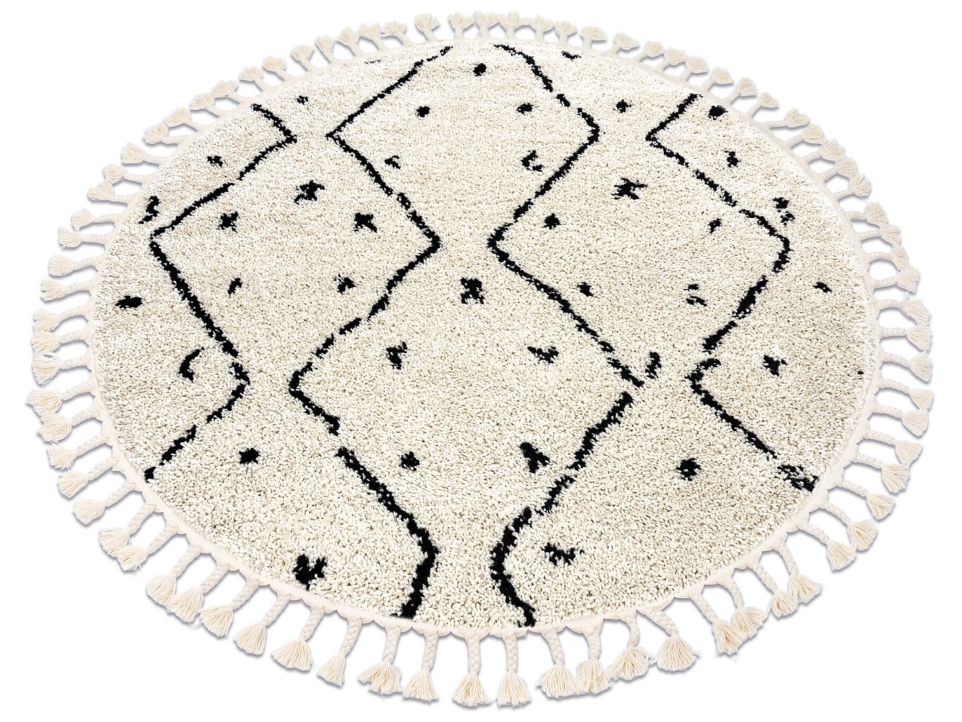 Tapis BERBER TETUAN B751 cercle zigzag crème Franges berbère marocai ...