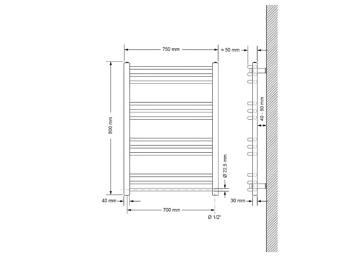 ECD Germany Radiatore Scaldasalviette Sahara 750 x 800 mm Bianco Curvo ...
