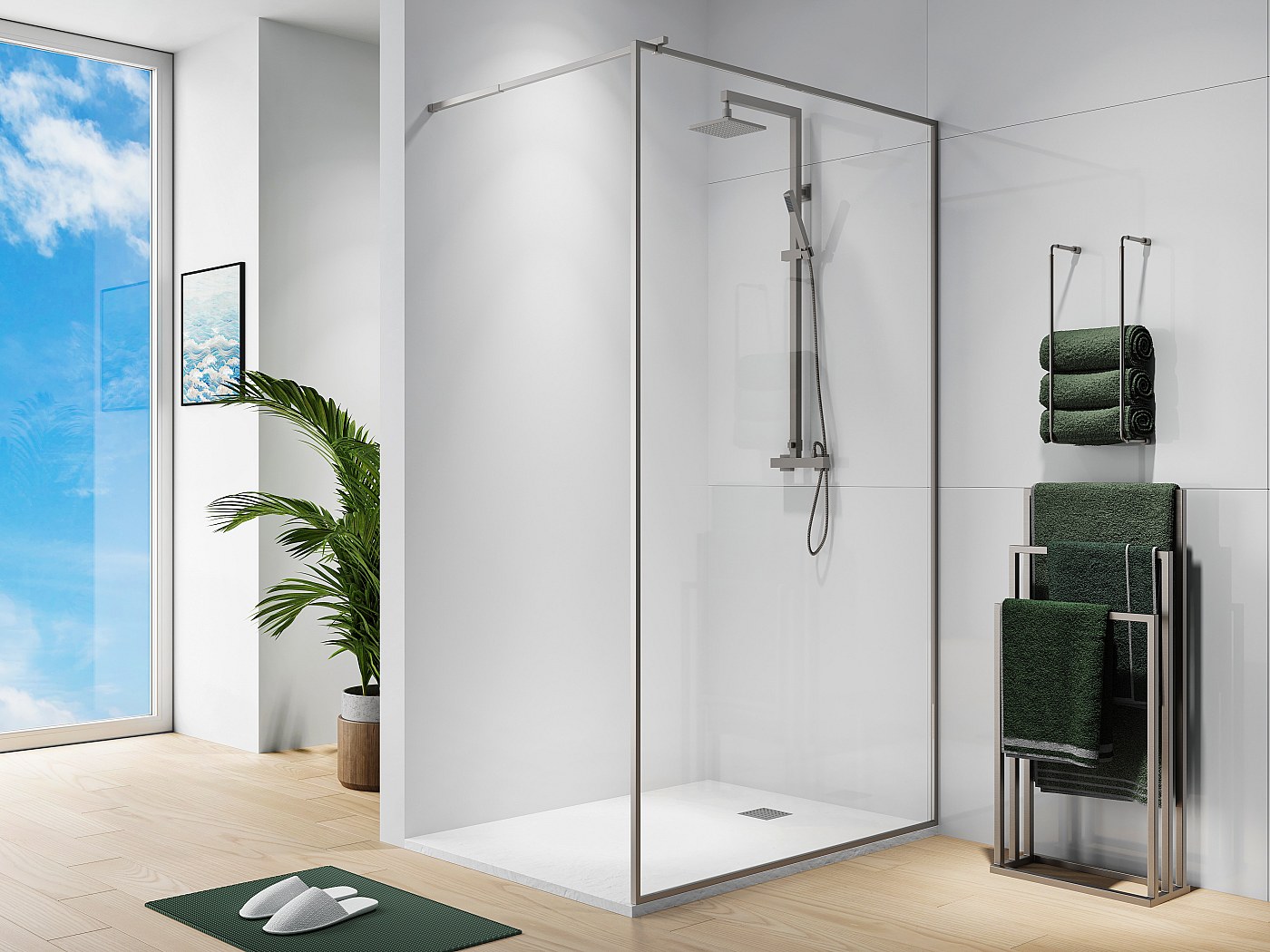 Paroi de douche à l'italienne, 120 x 200 x 92 cm, gun métal, cadre gris ...