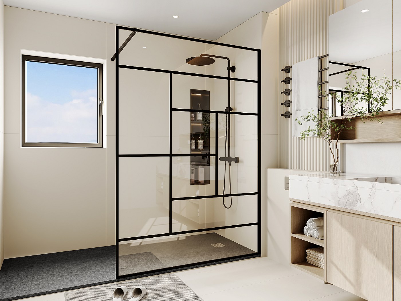 Douchewand inloopdouche SEFANA - 140x200 - zwart - Koop nu eenvoudig online