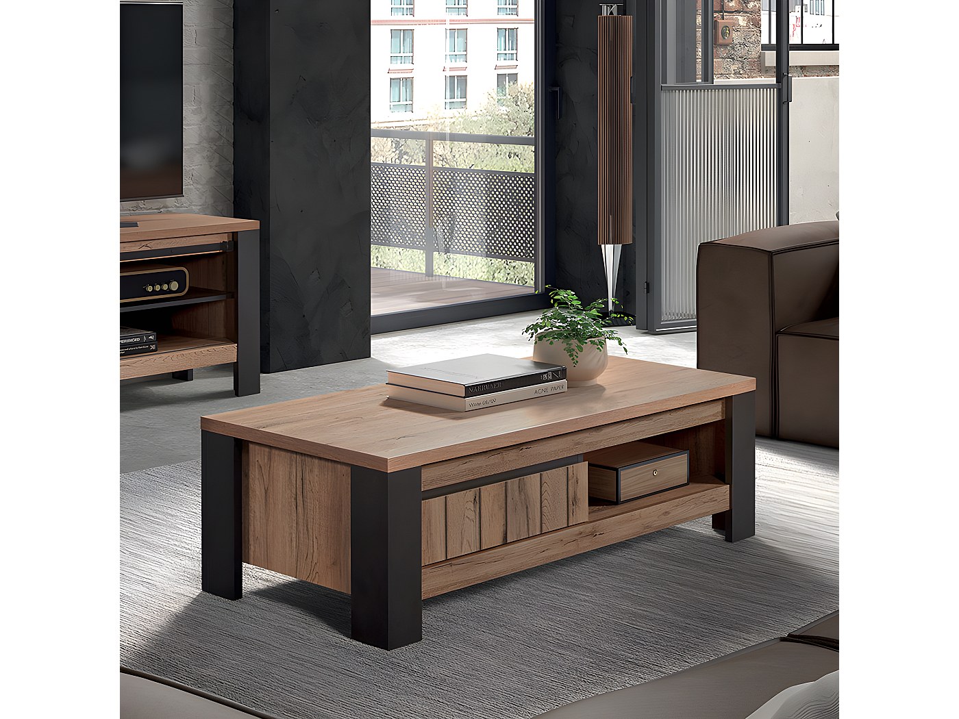 Table basse 1 tiroir 117 cm Baker - Naturel