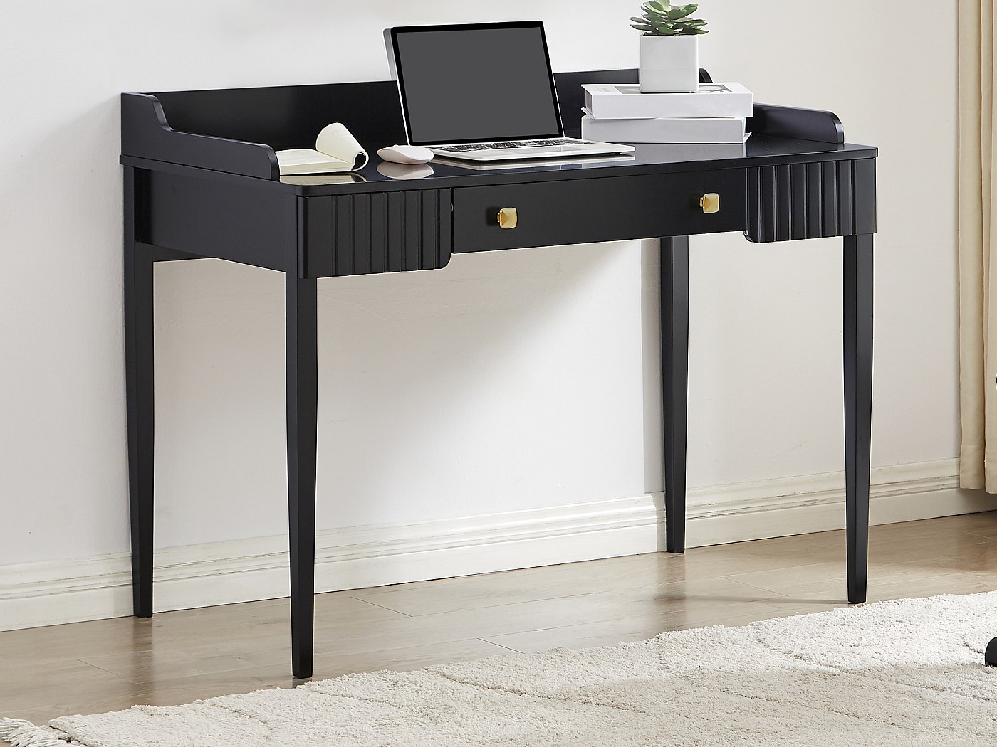 Bureau console avec 1 tiroir en MDF noir mat - RENEVI de Pascal Morabito