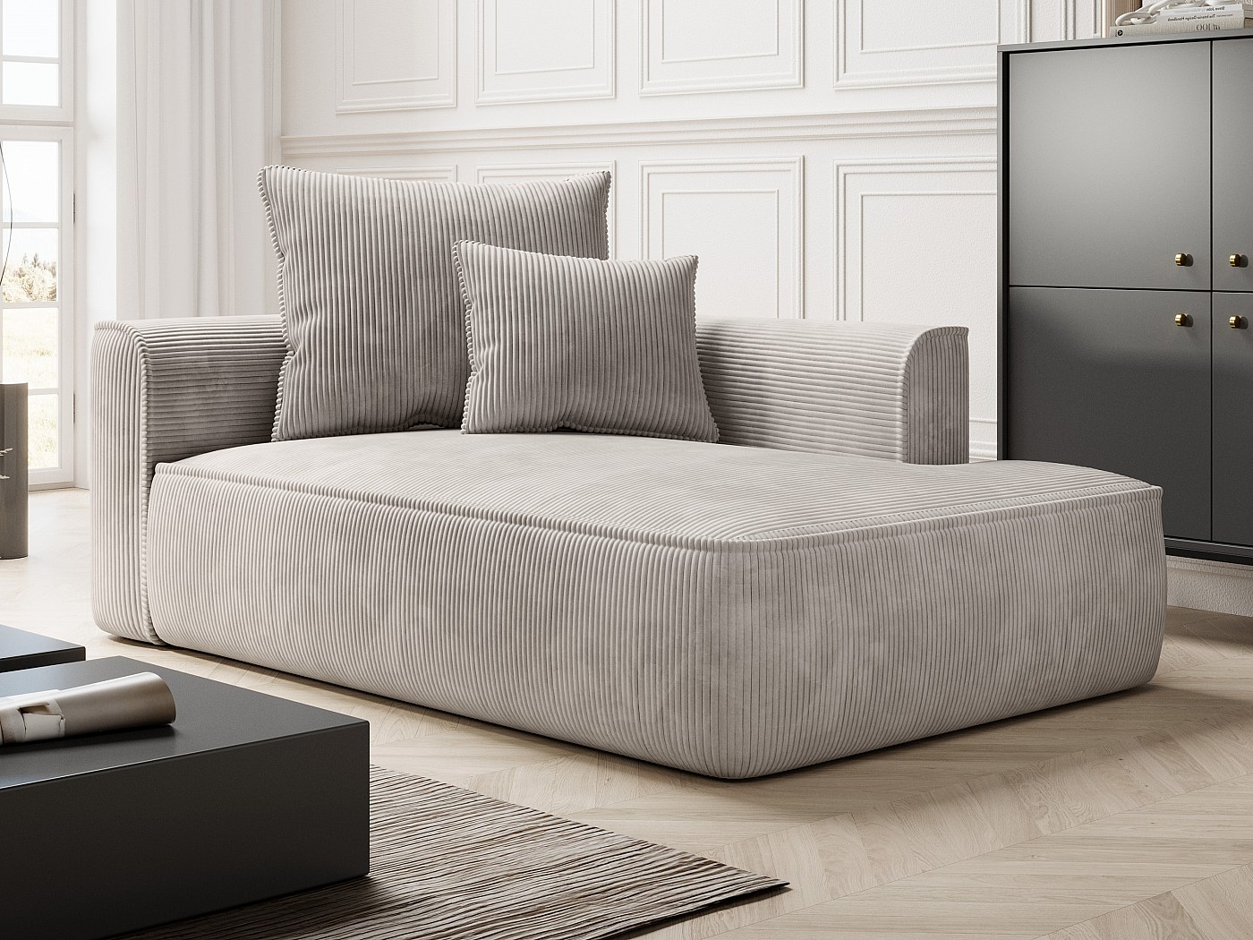 Méridienne droite en velours côtelé couleur beige PINETA