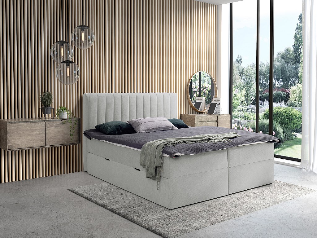 Bett mit Bettkasten Grau Stoff