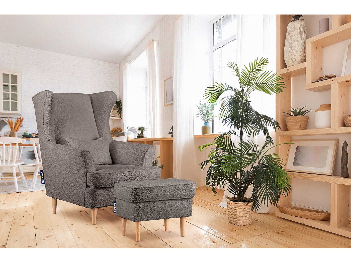 Klassischer Sessel mit Sitzhocker - Beige - STRALIS