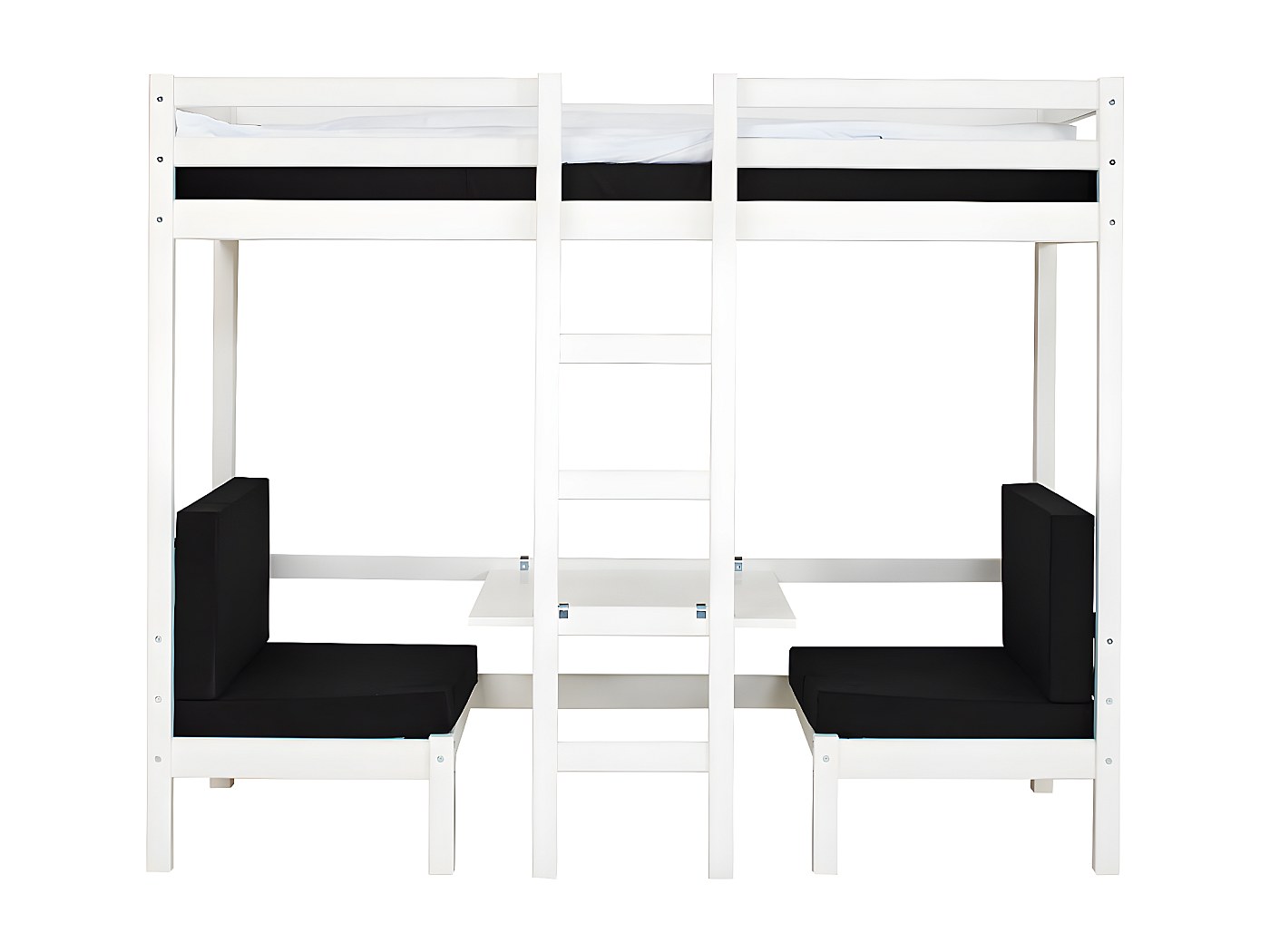 BasicJumbo hoogslaper met zwarte bank, bureau en incl. lattenbodems.