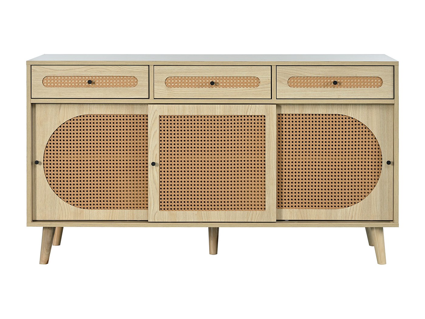 Aparador com 3 gavetas e 3 portas de correr - rattan e aglomerado ...