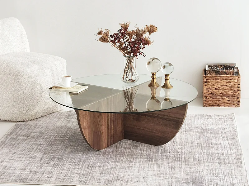 Soffbord i härdat glas - Mörk naturträ och transparent - AYSUN
