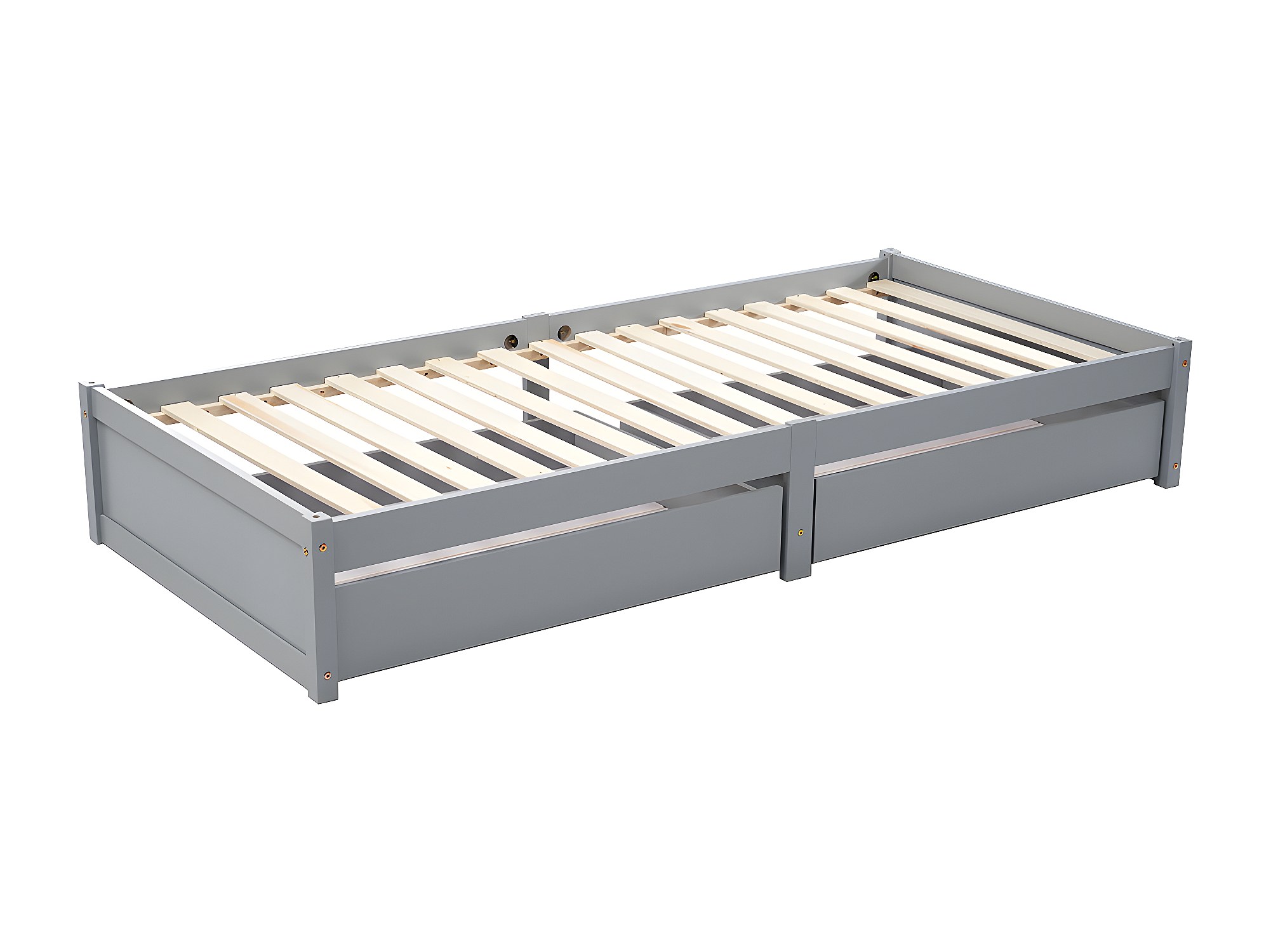 Lit avec tête de lit rangements et tiroirs 90 x 200 cm - Gris - Sweiko