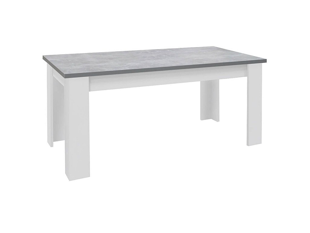 SKALA - Table Repas Rectangulaire 180cm Effet Béton et Pieds Blancs