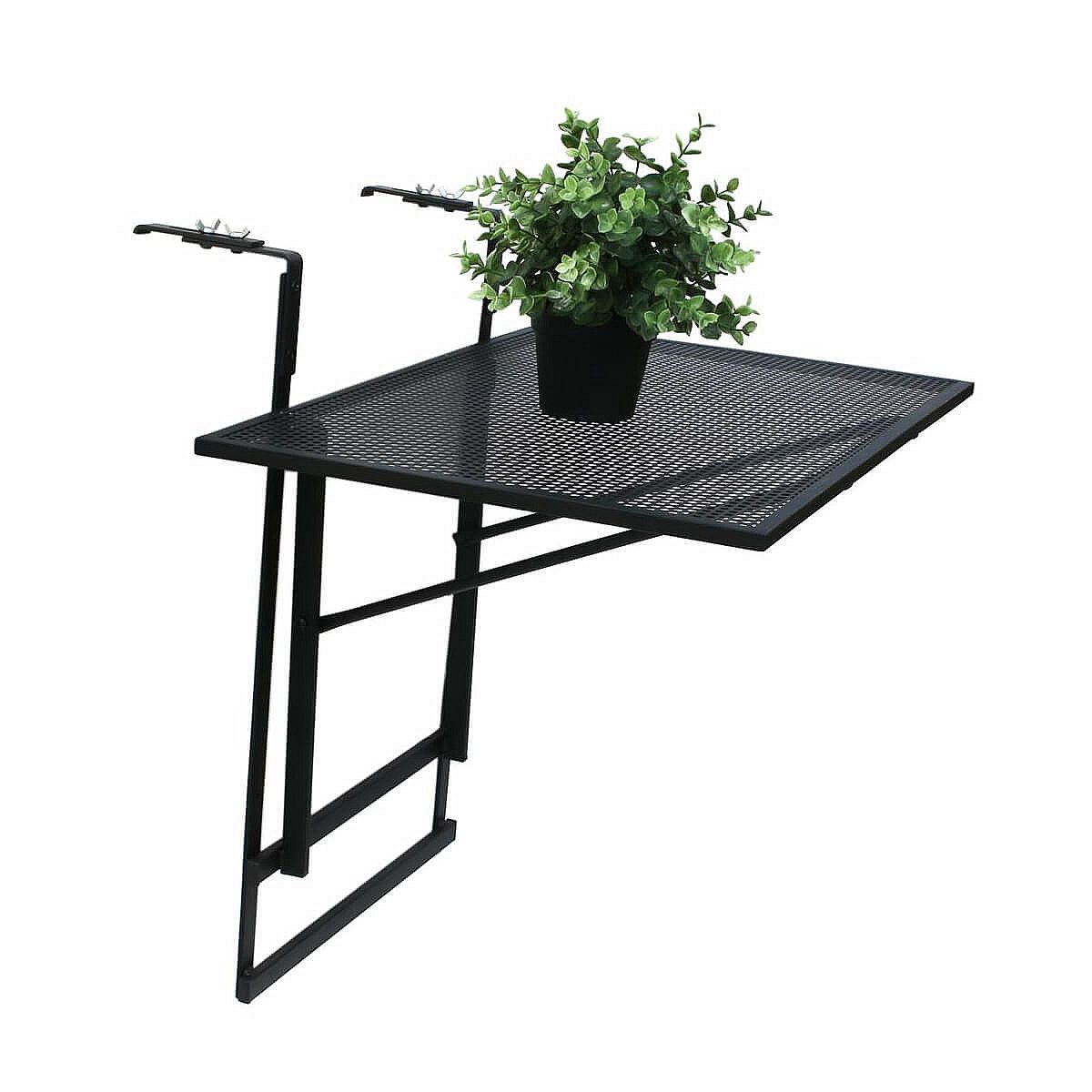 ALINDA - Table de Balcon Pliable Noire Rectangulaire