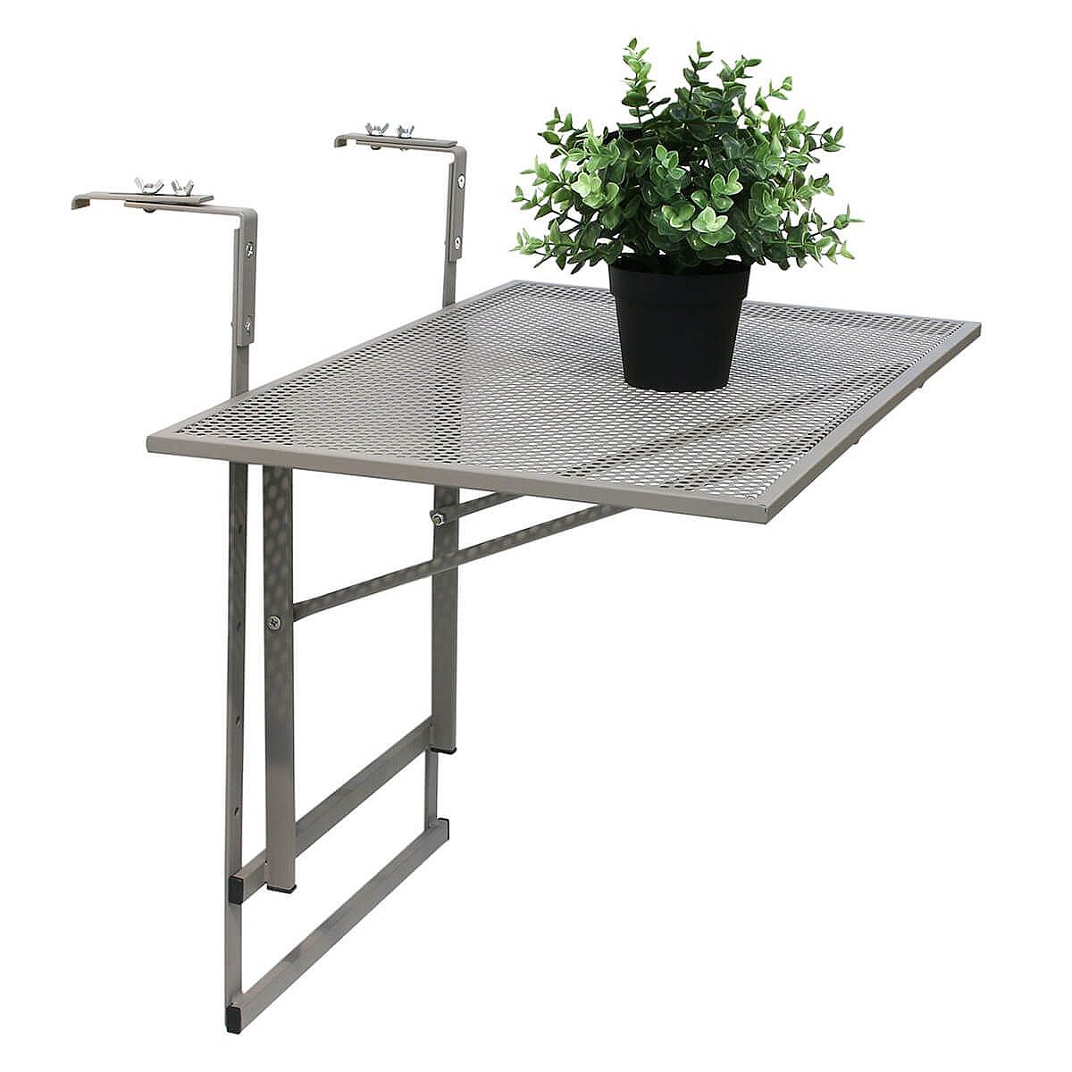 ALINDA - Table de Balcon Pliable Taupe Rectangulaire