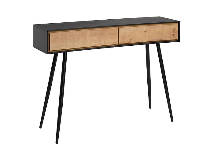 KEVIN - Console 2 Tiroirs Aspect Bois Noir et Naturel