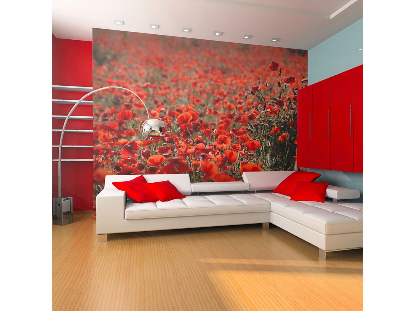 Papier peint fleurs des champs coquelicots rouges - 350 x 270 cm