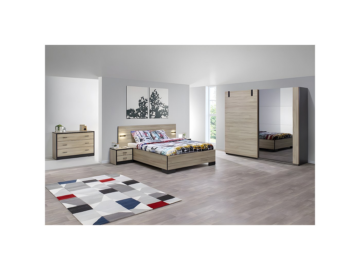 ELEOS - Chambre Complète 140x190cm avec Armoire 245cm