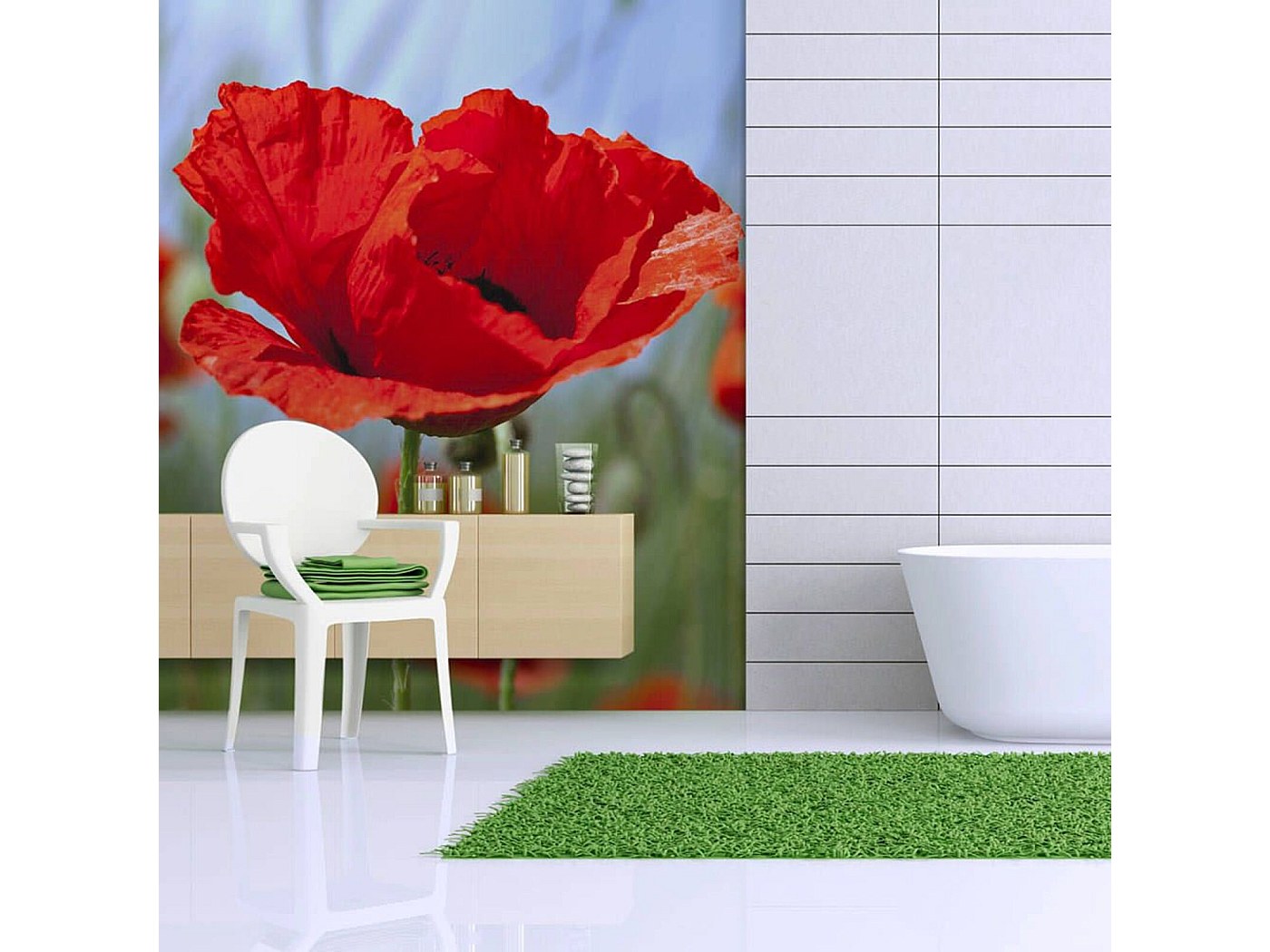 Papier peint coquelicots, couleur rouge intense - 400 x 309 cm