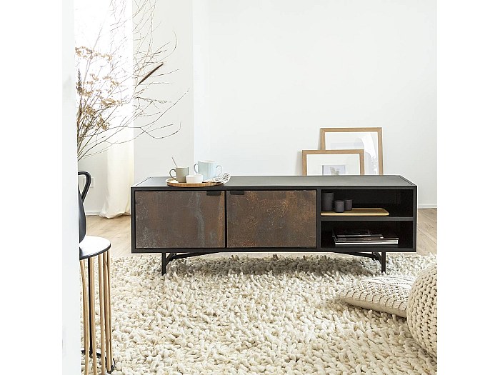 Mueble TV industrial de metal Claudine con almacenamiento y nichos para ...