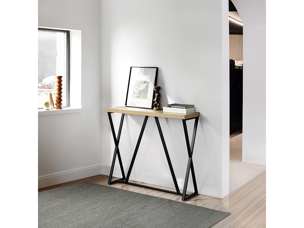Table Console en Acier, Style Industriel, Beige et Noir, Bois d ...