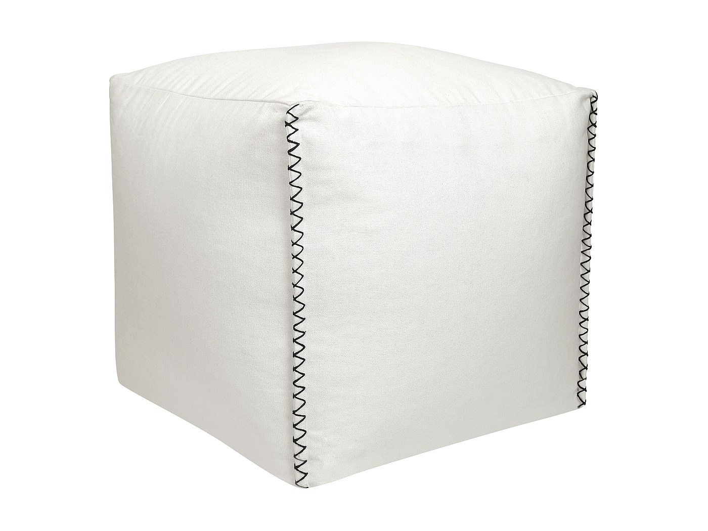 Witte poef met zwarte stiksels, 100% katoen, etnische stijl OURIKA