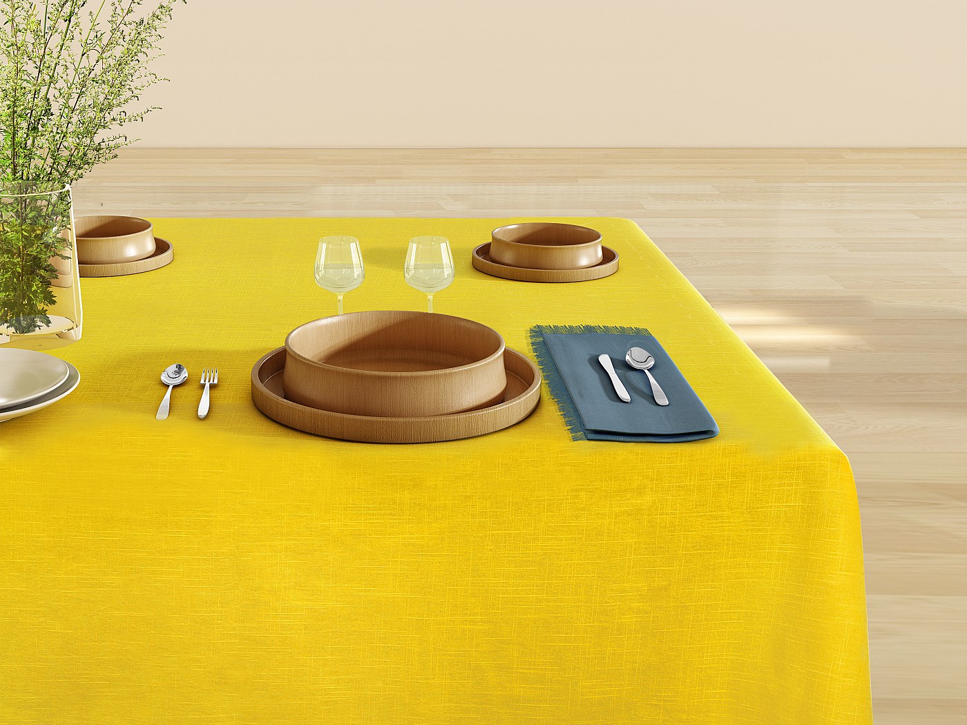 Nappe, linge de table à franges en coton - 140 x 240 cm - jaune - POLA