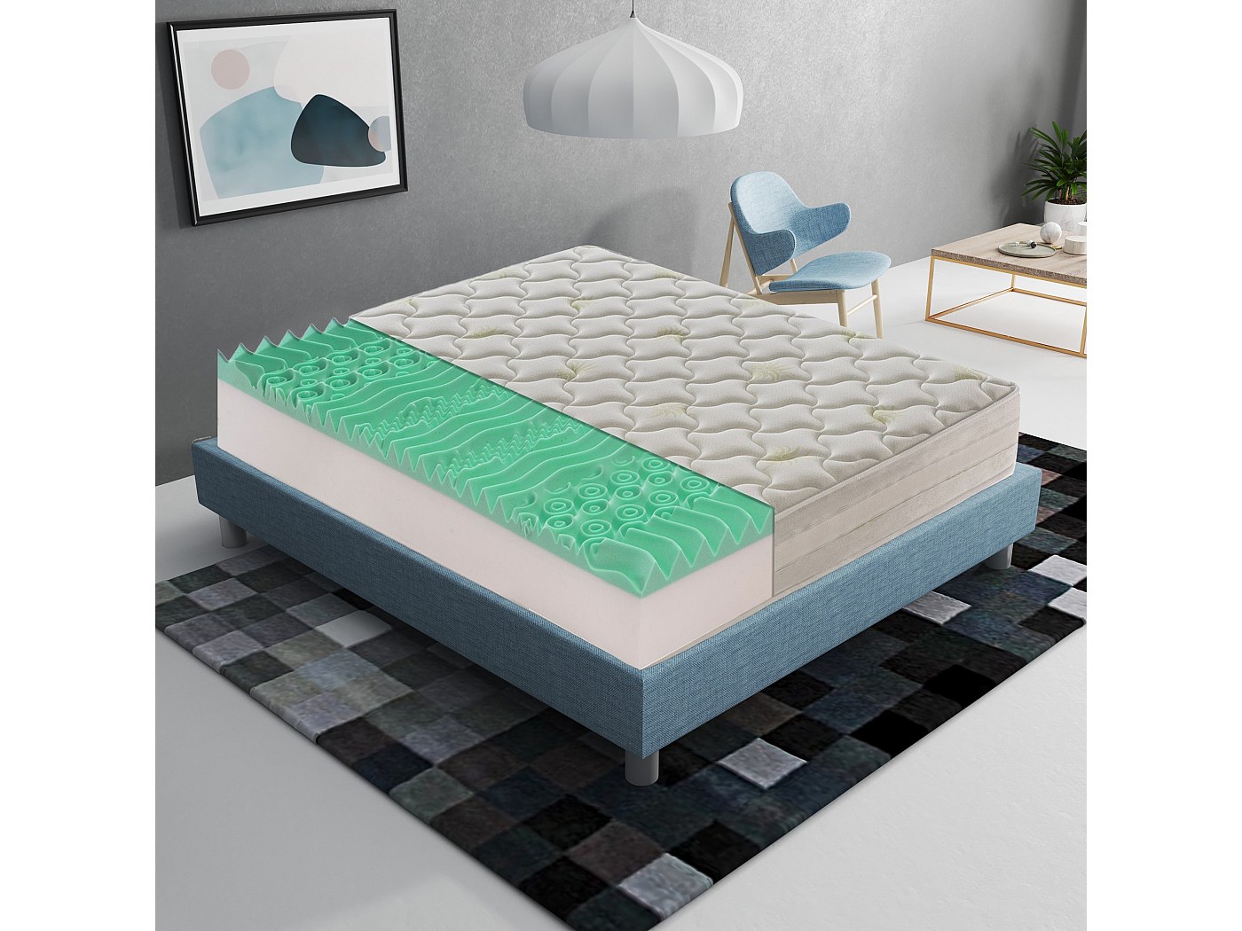 Matelas en Mousse Viscoélastique - 5 Cm De Mousse - 9 Zones De Confort ...