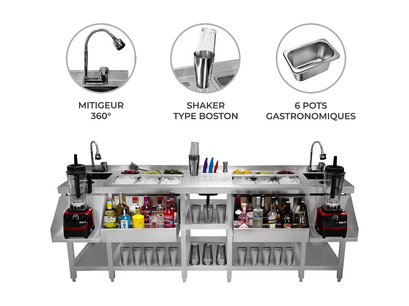 Stazione cocktail bar doppia Free-Standing in acciaio inossidabile con ...