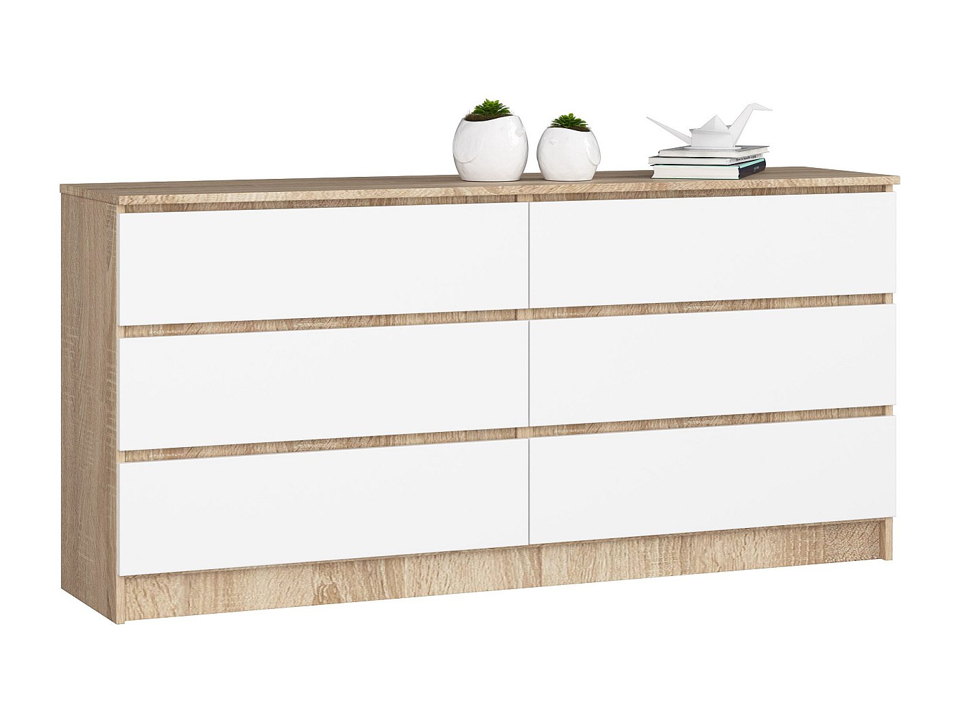 Kommode AKORD K160 Sonoma-Eiche 160 cm 6 Schubladen Front Weiß B160 x ...