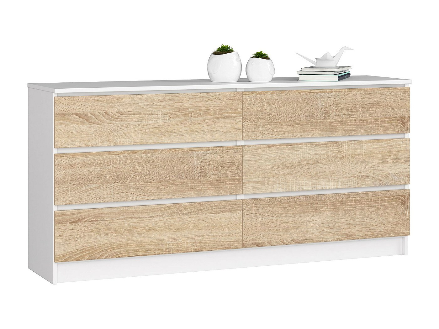 Kommode AKORD K160 Weiß 160 cm 6 Schubladen Front Sonoma-Eiche B160 x ...