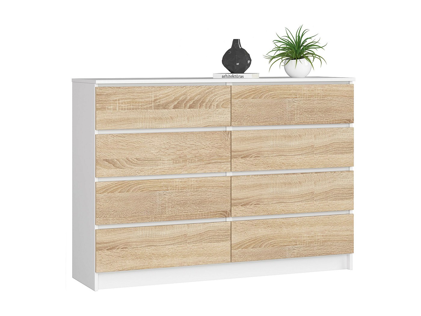 Kast K140 8 Lades Staanmodel Wit/Dub Sonoma - Matte Luxe & Laminaat ...