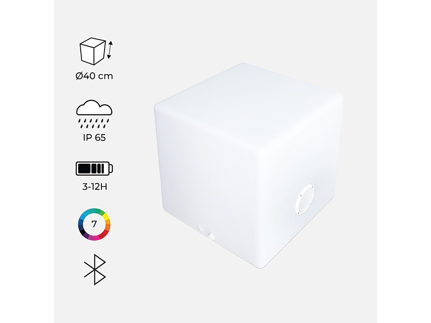 Cubo luminoso led con batería y altavoz bluetooth para interior y