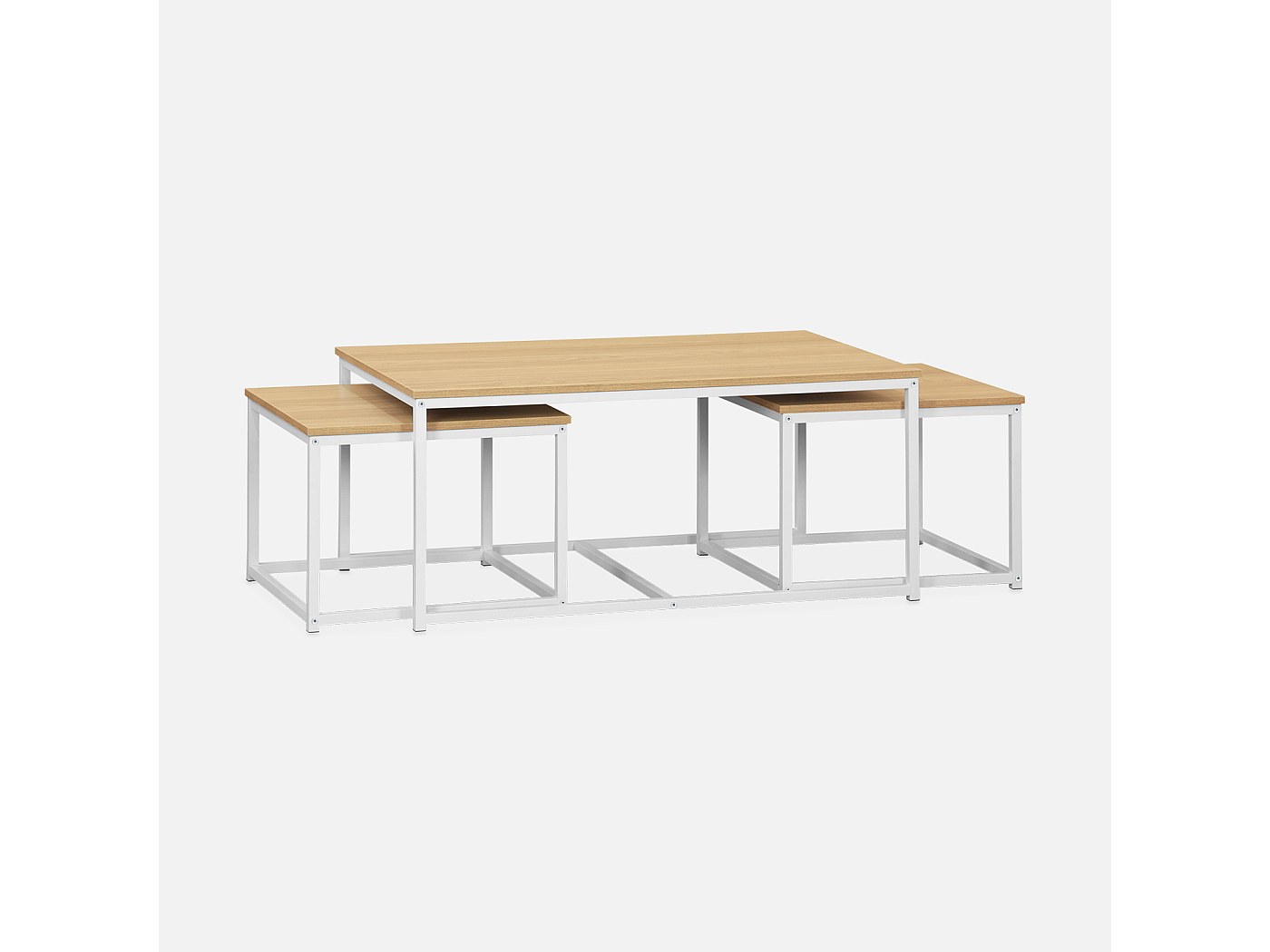 Mesa nido encastrable de metal y efecto madera, set de 3 blanco