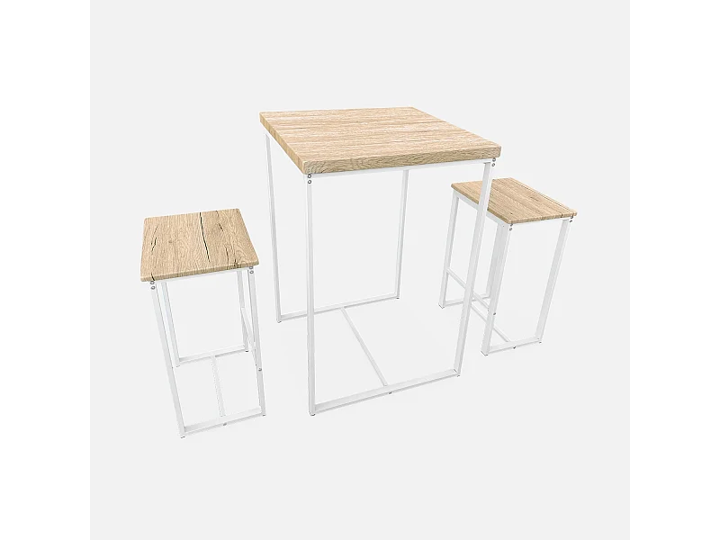 Set table haute carré - Loft - avec 2 tabourets de bar. acier et décor ...