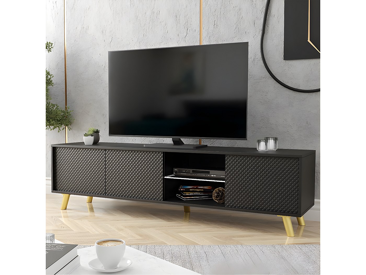 Meuble TV "Apollo 175 " - 175 x 40 x 54 cm - Noir