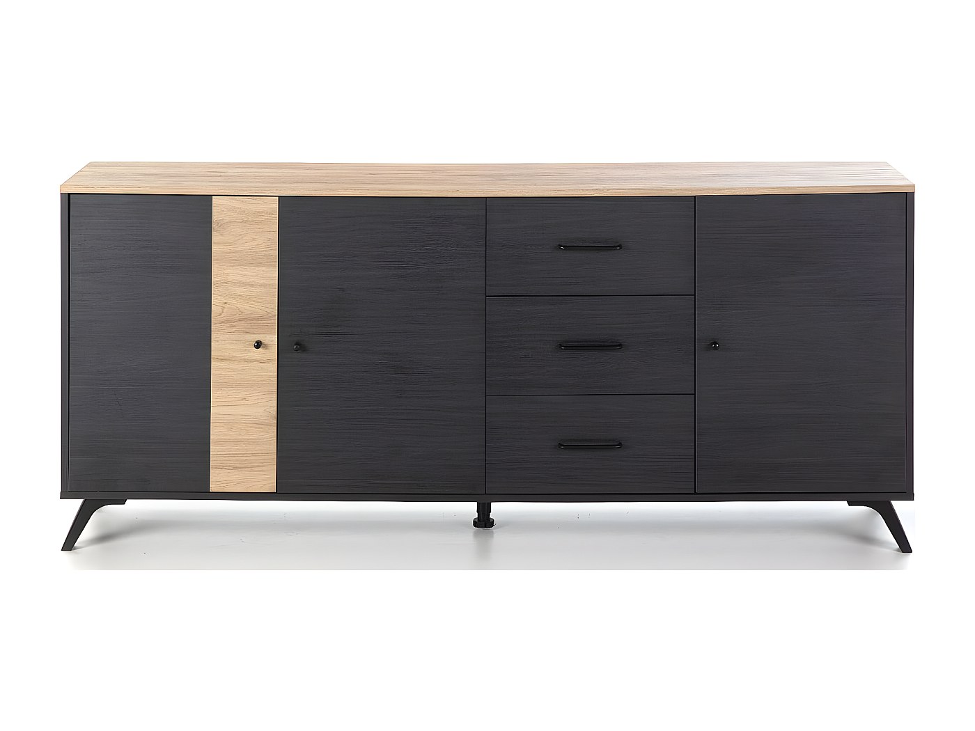 Buffet 3 portes 3 tiroirs effet bois noir et bois naturel 180 cm - Zack