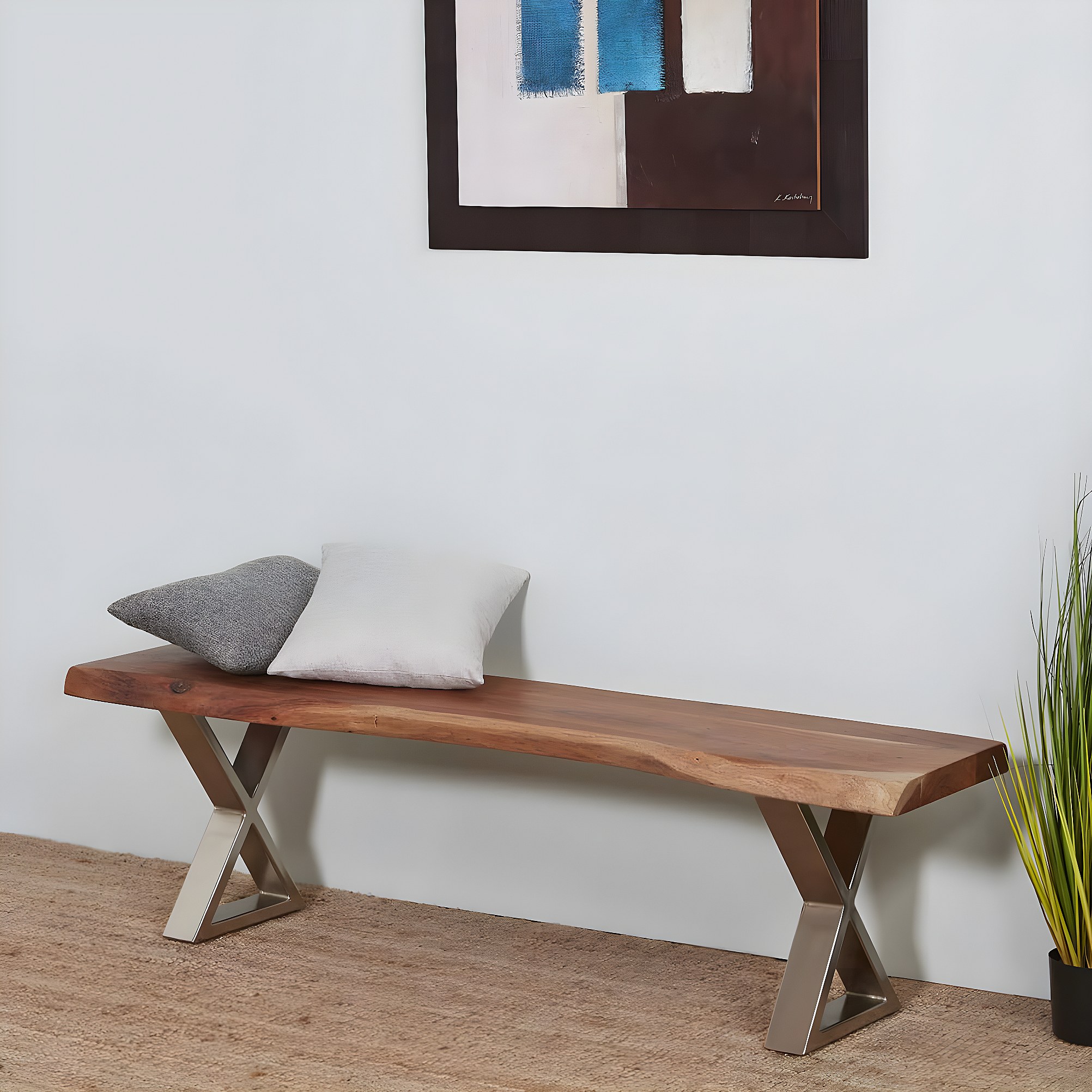 JAIPUR - Banc 160cm Acacia et Métal Chromé Piètement X