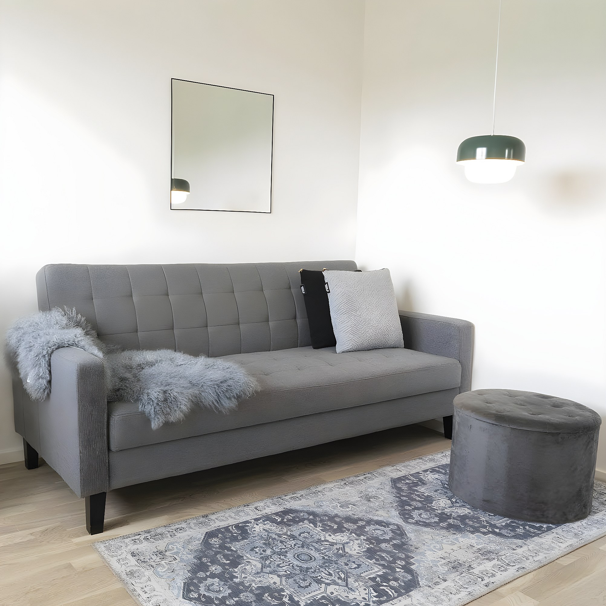 BRED - Pouf-Coffre Rond Velours Coloris Gris Foncé