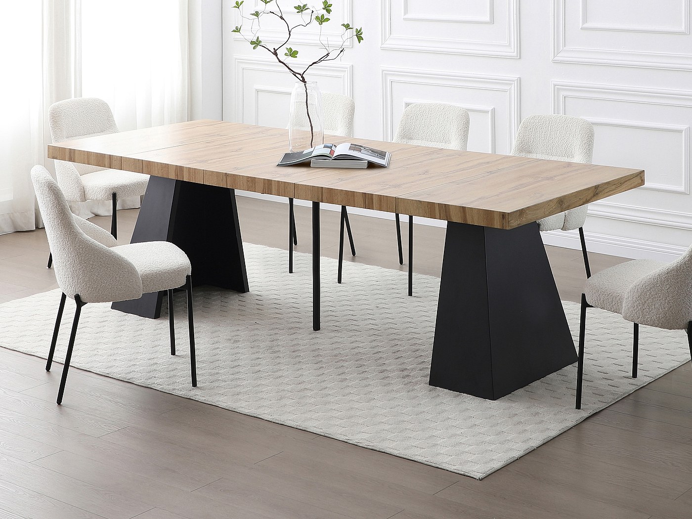 Table à manger extensible 4 à 10 personnes en MDF et métal - Naturel et Noir - EMELIA