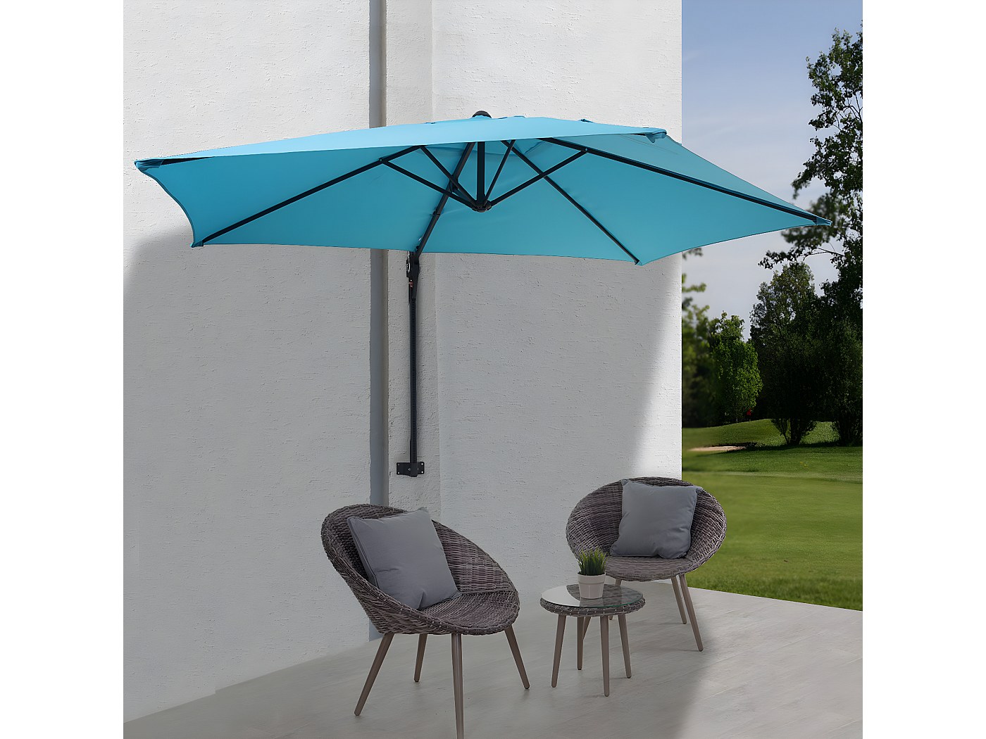 Parasol mural Acerra 3m inclinable, turquoise