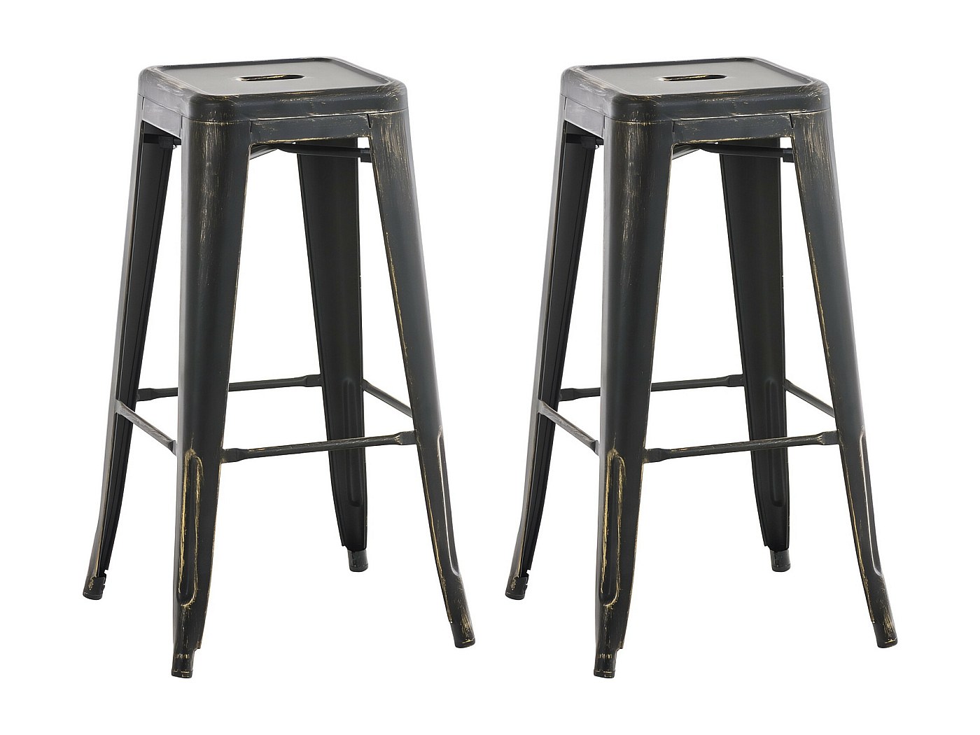 Lot de 2 Tabourets de bar - Métal & Métal - Noir-Or - Joshua