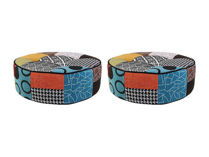 KERAVA - Lot de 2 Poufs Ronds Motif Patchwork